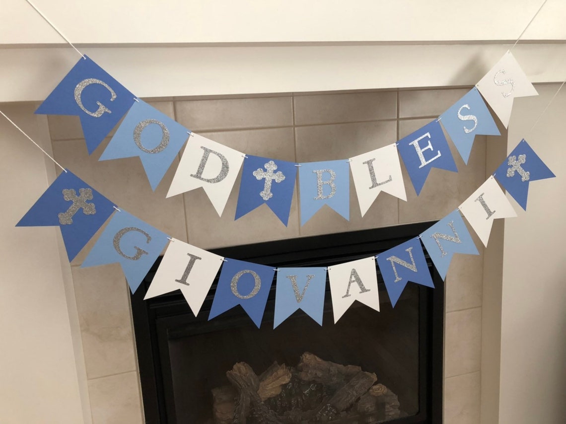 Blue Ombre God Bless Banner Baptism Banner Christening - Etsy