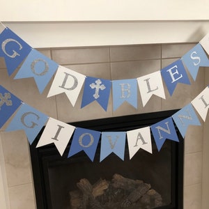Blue Ombre God Bless Banner, Baptism Banner, Christening Banner, First ...