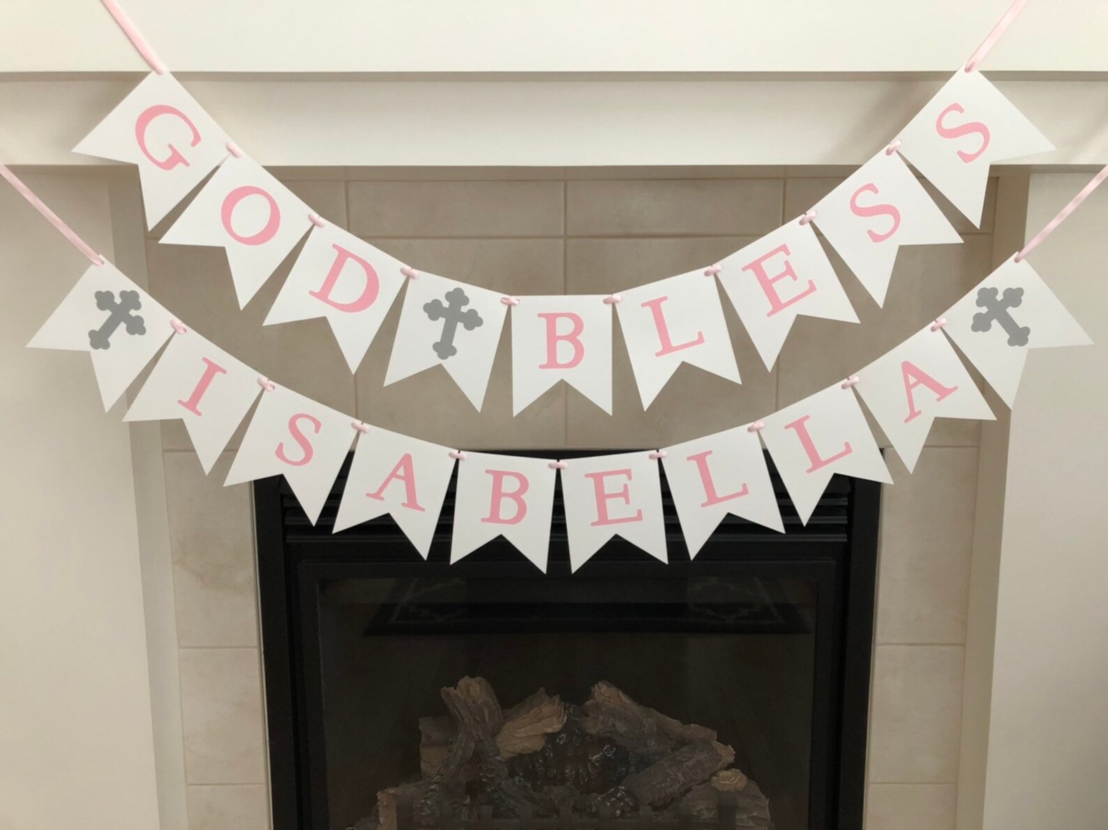 God Bless Banner Pink Baptism Banner Christening Banner - Etsy