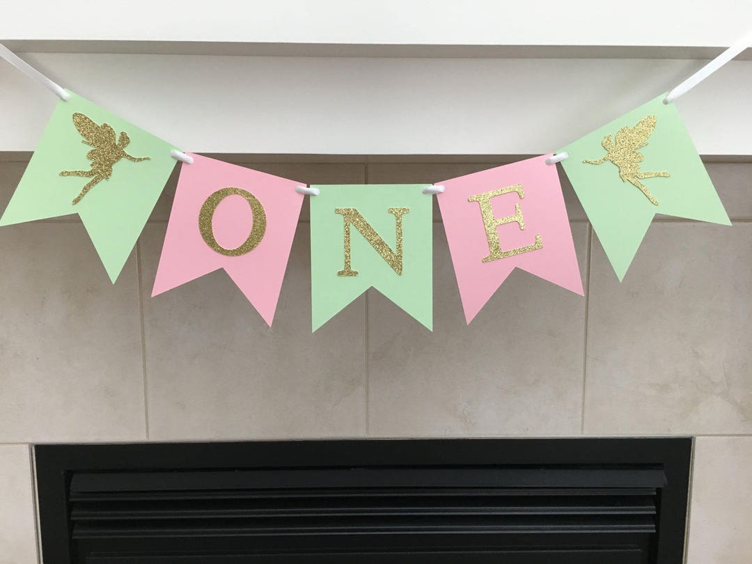 Fairy First Birthday Banner: Gold Glitter Letters, Pink & Mint - Etsy