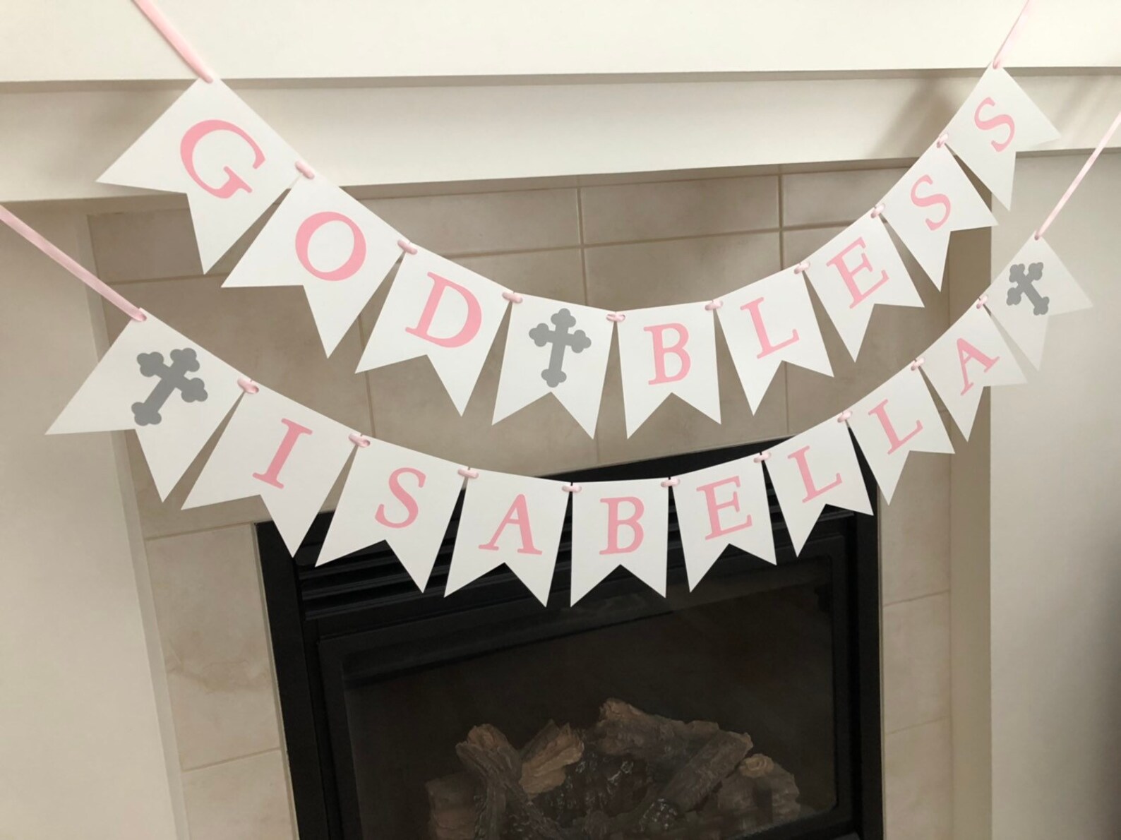 God Bless Banner Pink Baptism Banner Christening Banner - Etsy