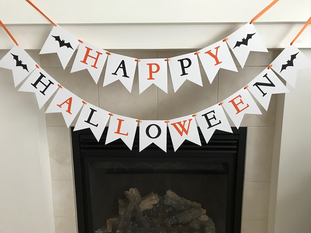 Happy Halloween Decoration, Halloween Banner, Bat Banner, Orange and ...