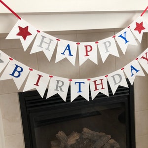 Patriotic Birthday Banner, Red White and Blue Birthday Banner, Happy ...