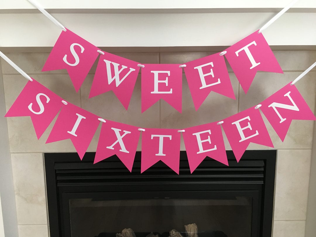 Sweet Sixteen Party, Sweet Sixteen Banner, Sweet 16 Decoration, Girl ...