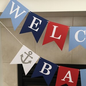Nautical Baby Shower, Welcome Baby Banner, Anchor Baby Shower, Red Blue ...