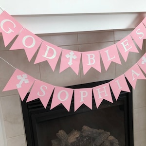 Pink God Bless Banner, Baptism Banner, Christening Banner, First ...