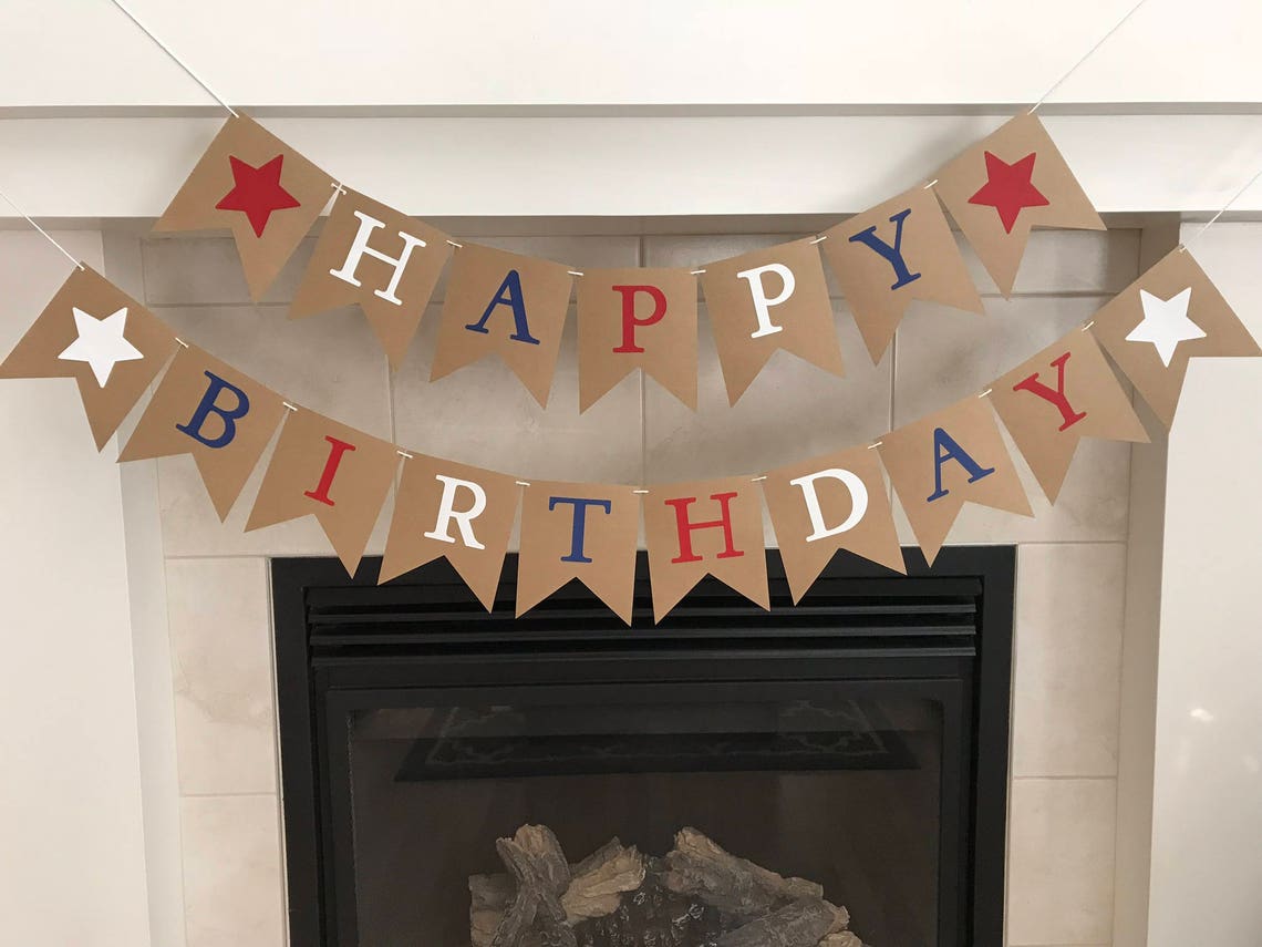 Patriotic Birthday Banner Red White and Blue Birthday Banner | Etsy