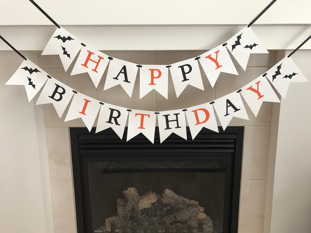 Bat Birthday Banner, Happy Birthday Banner, Halloween Themed Party ...