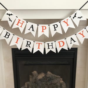 Bat Birthday Banner, Happy Birthday Banner, Halloween Themed Party ...