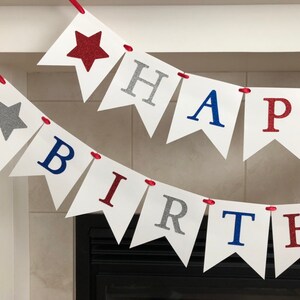 Patriotic Birthday Banner, Red White and Blue Birthday Banner, Happy ...