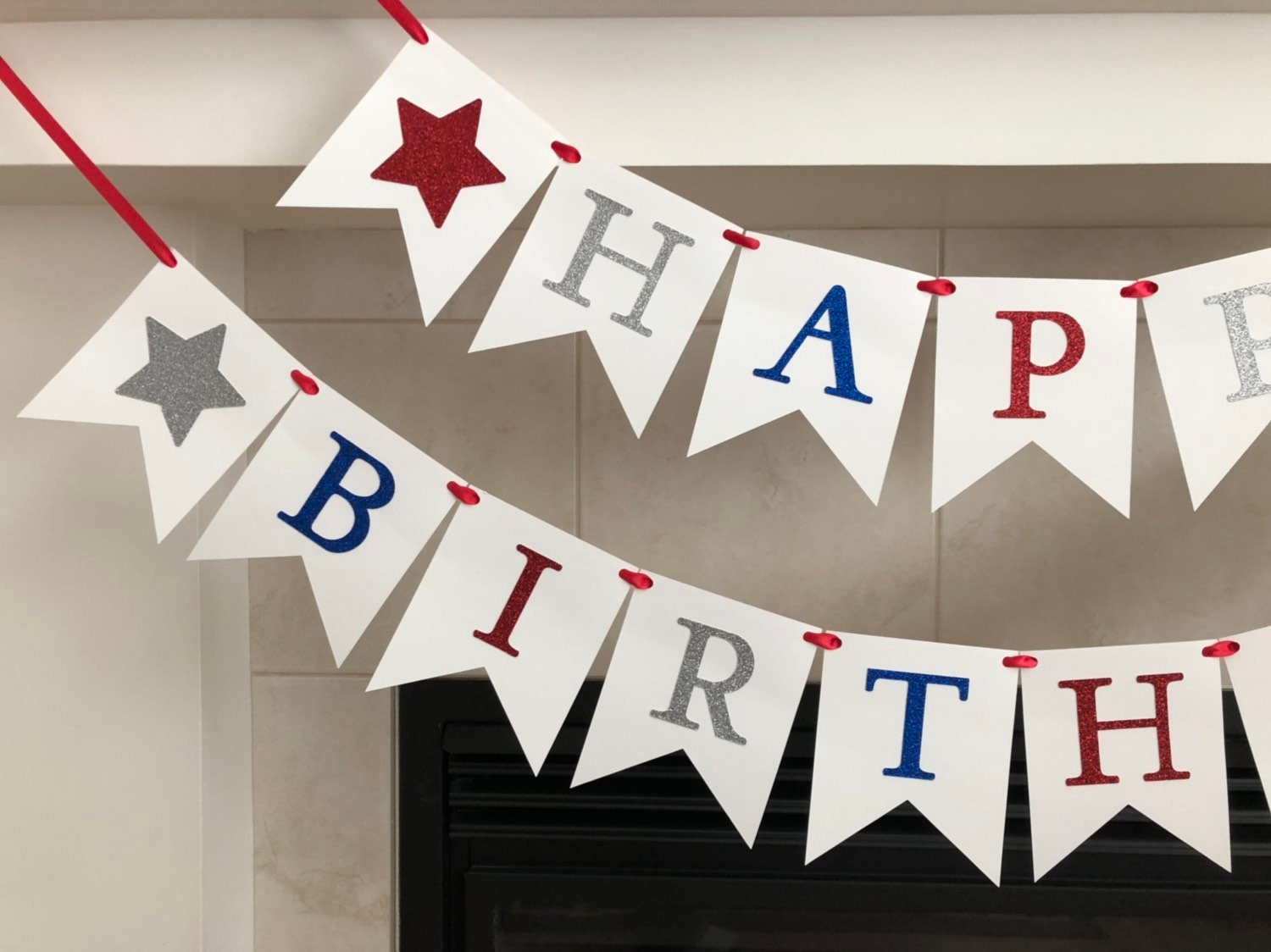 Patriotic Birthday Banner Red White and Blue Birthday Banner - Etsy