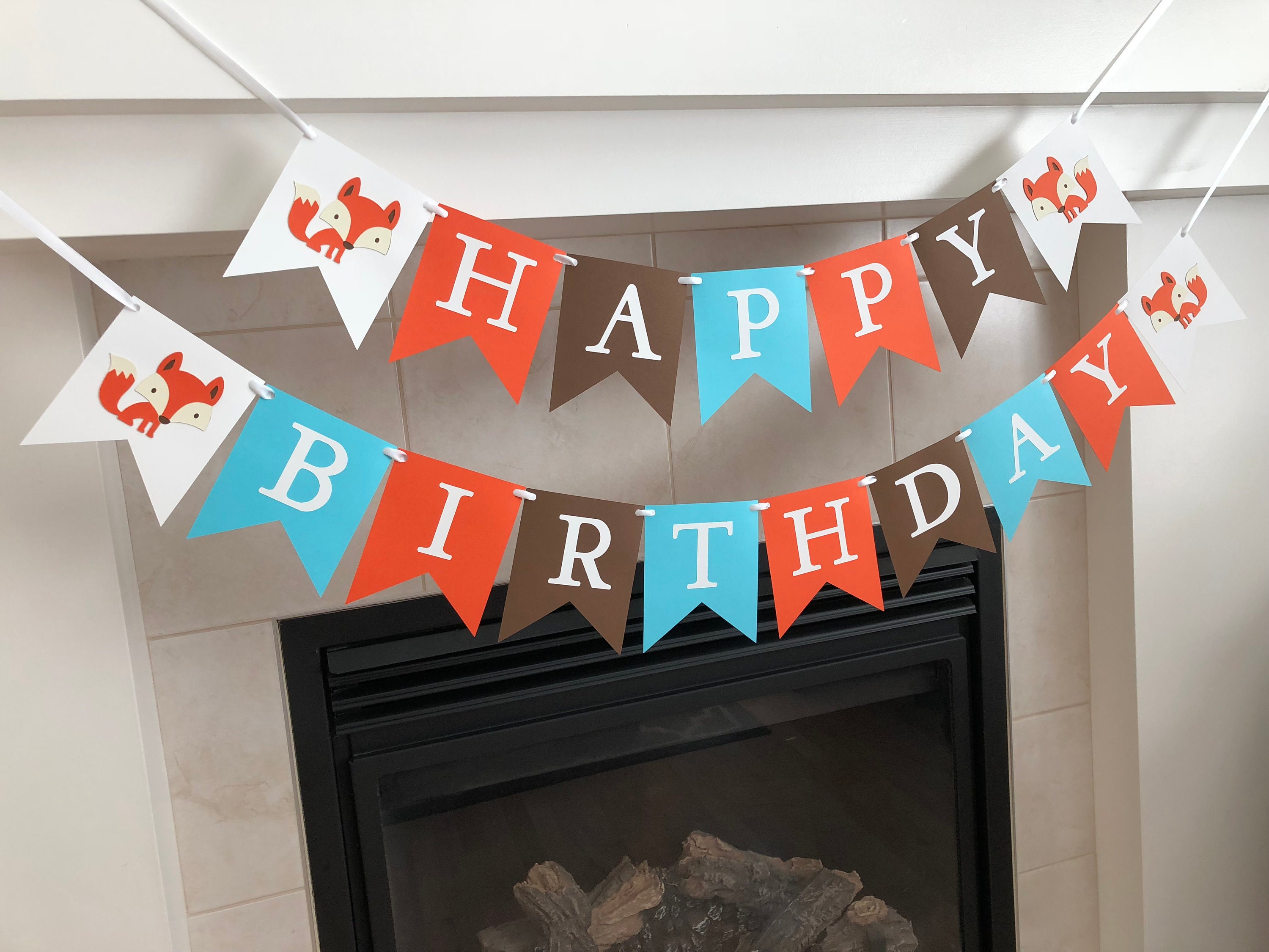 Fox Birthday Banner Happy Birthday Banner Forest Friends - Etsy