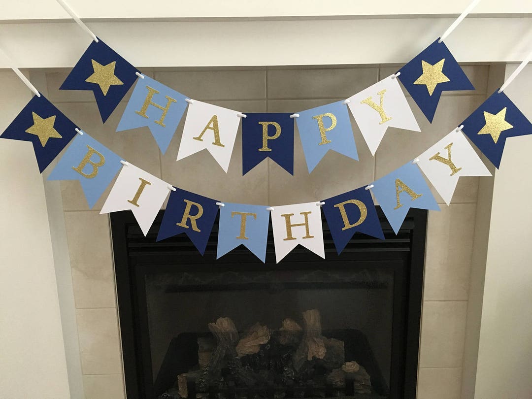 Star Birthday Banner: Blue & Gold Party Decoration - Etsy
