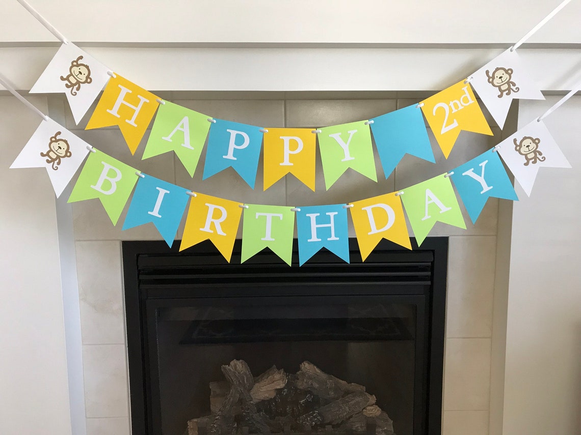 Monkey Birthday Banner Happy Birthday Banner Birthday - Etsy
