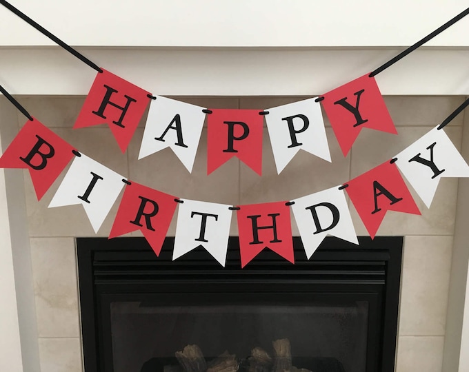 Red Happy Birthday Banner With Name. Gold Banner. Happy Birthday Banner ...