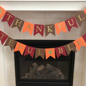 Thankful Grateful Blessed Banner, Thanksgiving Banner, Happy ...