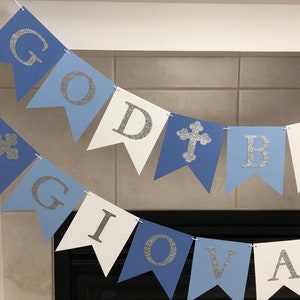 Blue Ombre God Bless Banner, Baptism Banner, Christening Banner, First ...