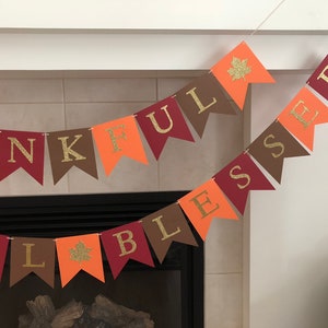 Thankful Grateful Blessed Banner, Thanksgiving Banner, Happy ...