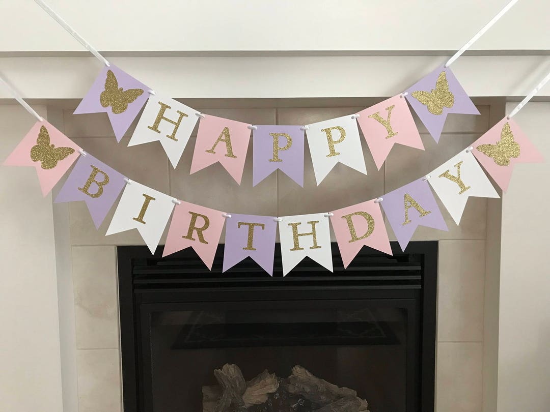 Butterfly Birthday Banner: Pink, Purple & Gold Party Decor - Etsy