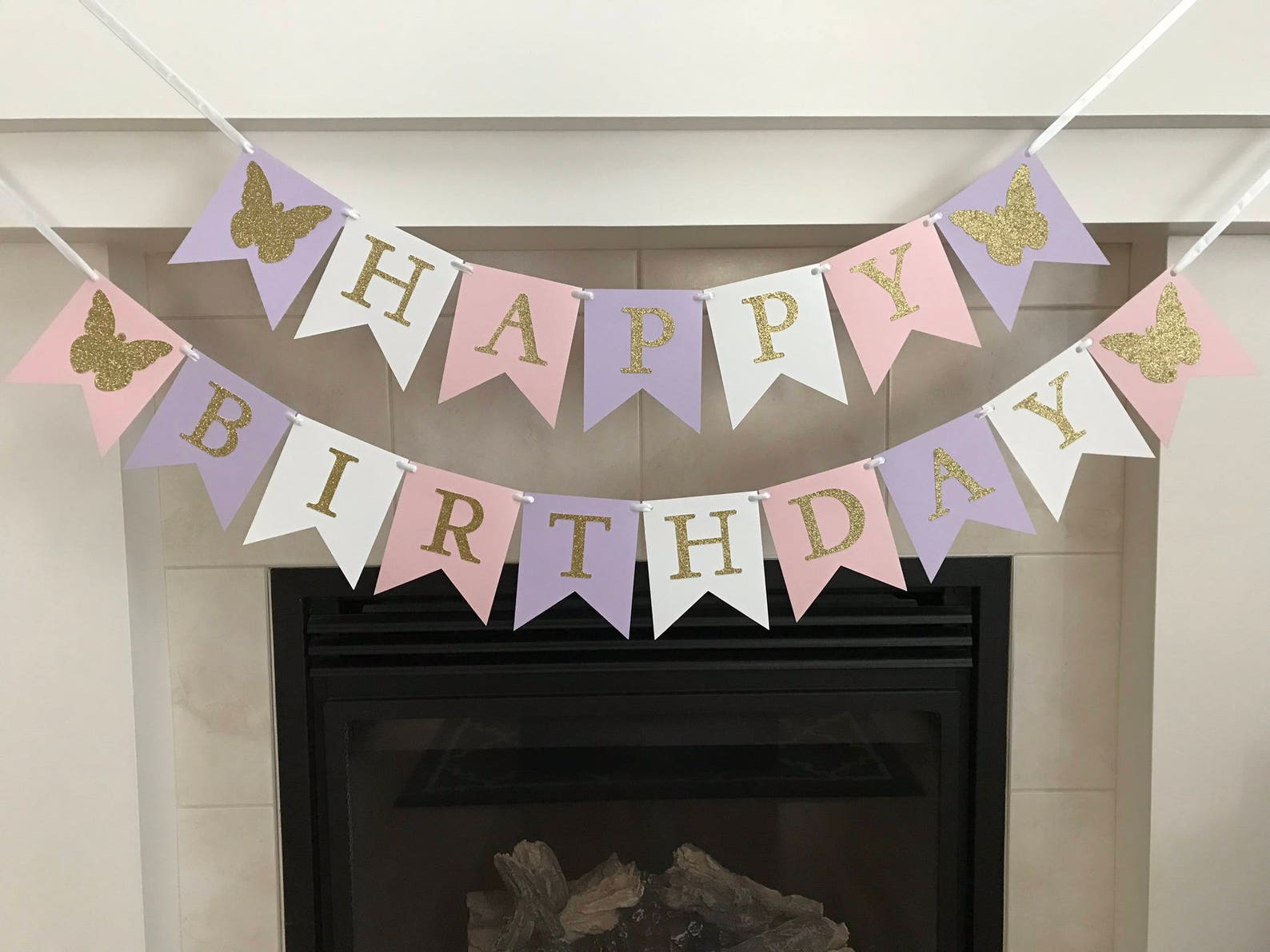 Butterfly Birthday Banner Pink Purple Gold Silver - Etsy
