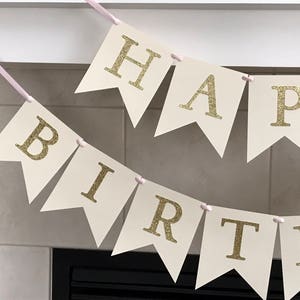 Cream and Gold Birthday Banner, Pink and Gold Birthday, Happy Birthday ...