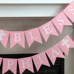 Pink God Bless Banner, Baptism Banner, Christening Banner, First ...