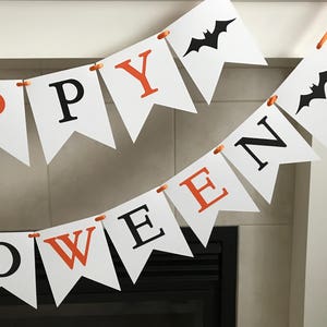 Happy Halloween Decoration, Halloween Banner, Bat Banner, Orange and ...