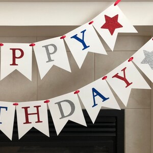 Patriotic Birthday Banner, Red White and Blue Birthday Banner, Happy ...