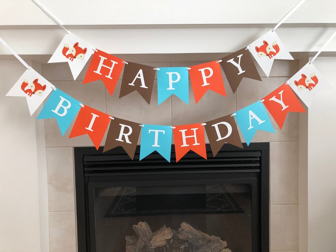 Fox Birthday Banner, Happy Birthday Banner, Forest Friends, Foxes ...