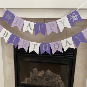 Winter Wonderland, Snowflake Birthday Banner, Purple Ombre, Happy ...