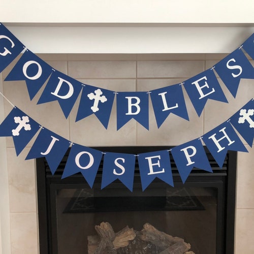 God Bless Banner Baptism Banner Christening Banner First - Etsy