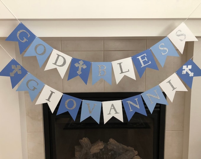 Blue Ombre God Bless Banner Baptism Banner Christening - Etsy