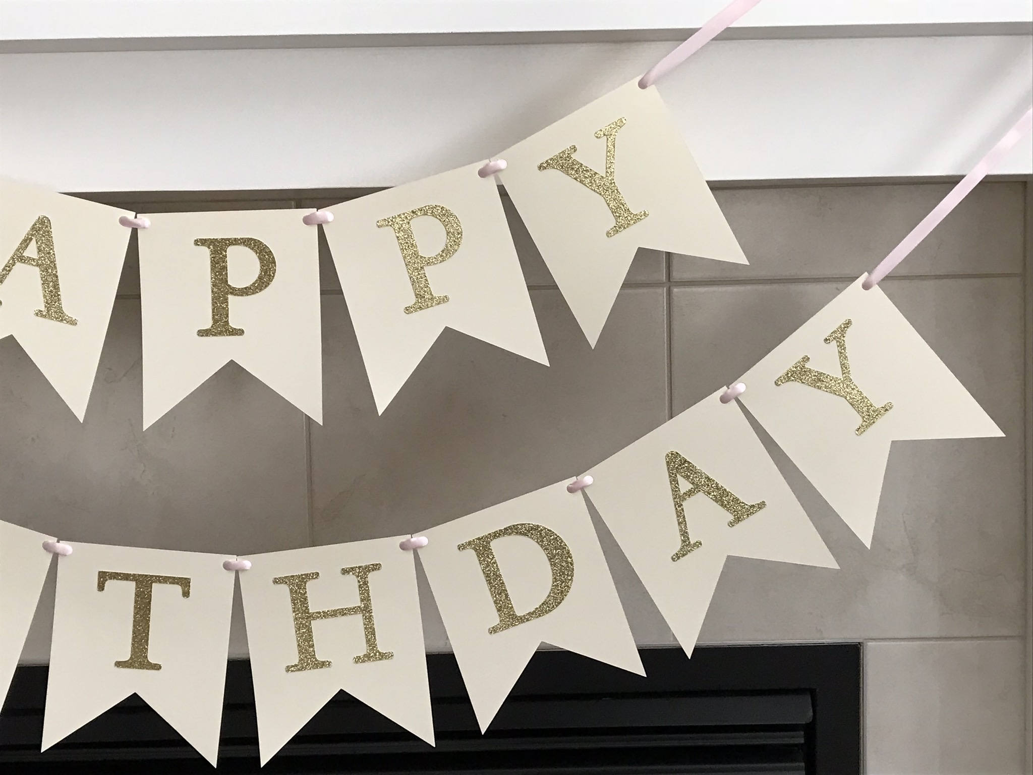 Cream and Gold Birthday Banner Pink and Gold Birthday Happy - Etsy