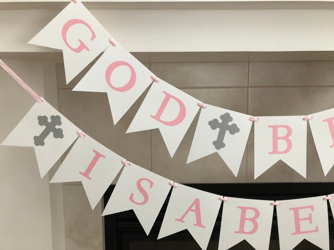 God Bless Banner Pink Baptism Banner Christening Banner - Etsy