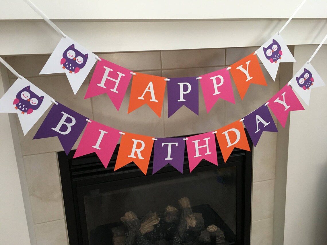 Owl Birthday Banner: Hot Pink, Purple, Orange Party Decor - Etsy
