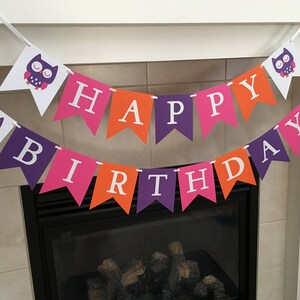 Owl Birthday Banner, Happy Birthday Banner, Girl Birthday Banner, Owl ...