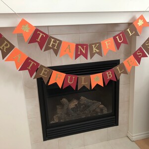 Thankful Grateful Blessed Banner, Thanksgiving Banner, Happy ...