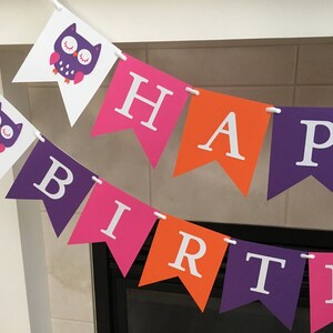Owl Birthday Banner, Happy Birthday Banner, Girl Birthday Banner, Owl ...