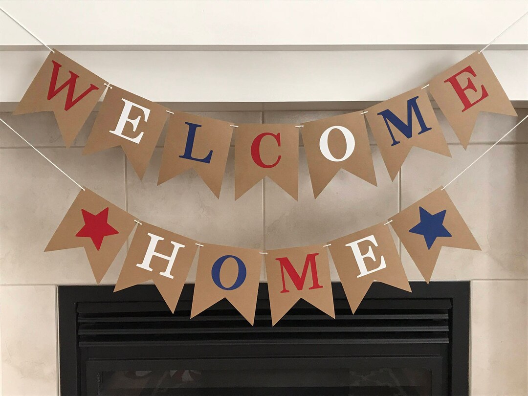 Welcome Home Banner: Red White Blue, Burlap Celebration Decor - Etsy