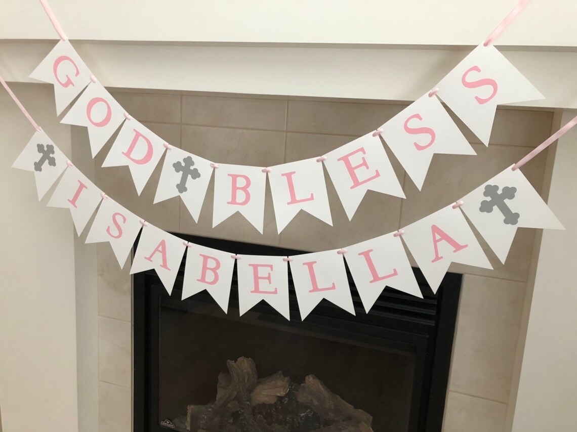 God Bless Banner Pink Baptism Banner Christening Banner - Etsy