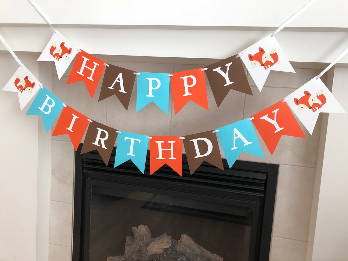Fox Birthday Banner Happy Birthday Banner Forest Friends - Etsy
