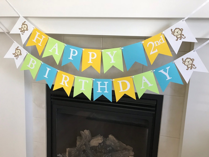Monkey Birthday Banner Happy Birthday Banner Birthday - Etsy