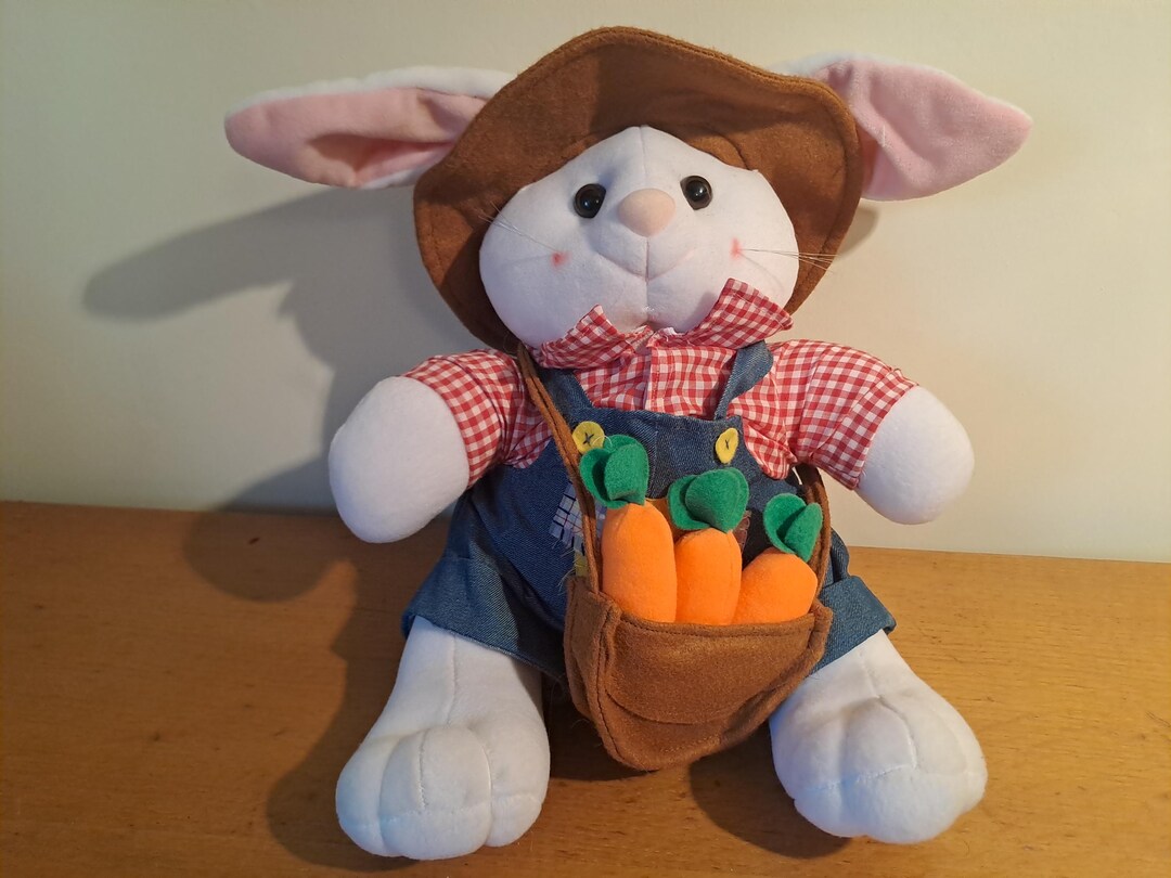 Large Vintage Polly Patches Bunny White Rabbit Teddy Plush Stuffed ...