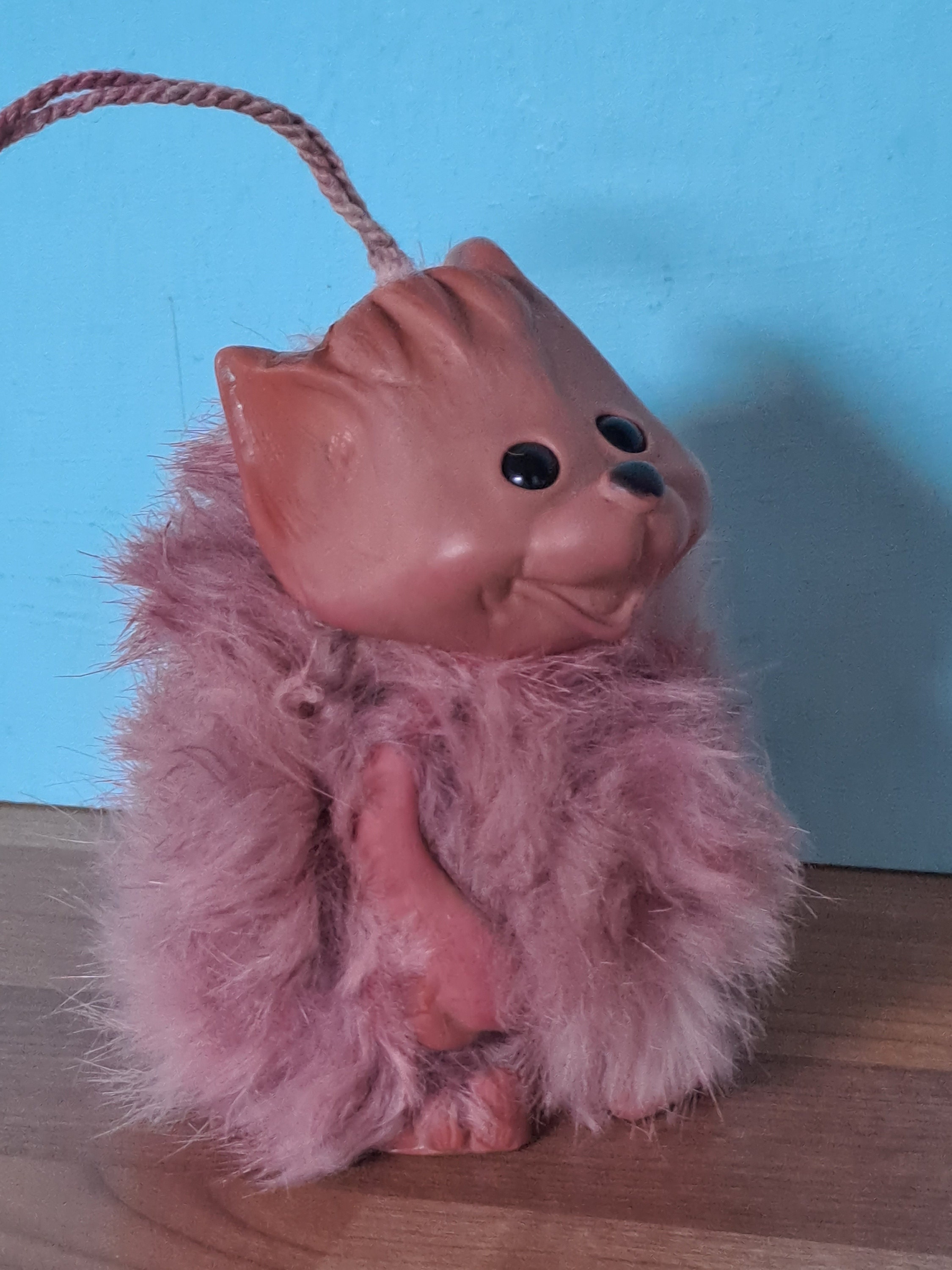 Vintage Vinyl Fluffy Fox Cub Troll Collectors Kitsch Toy - Pink With ...