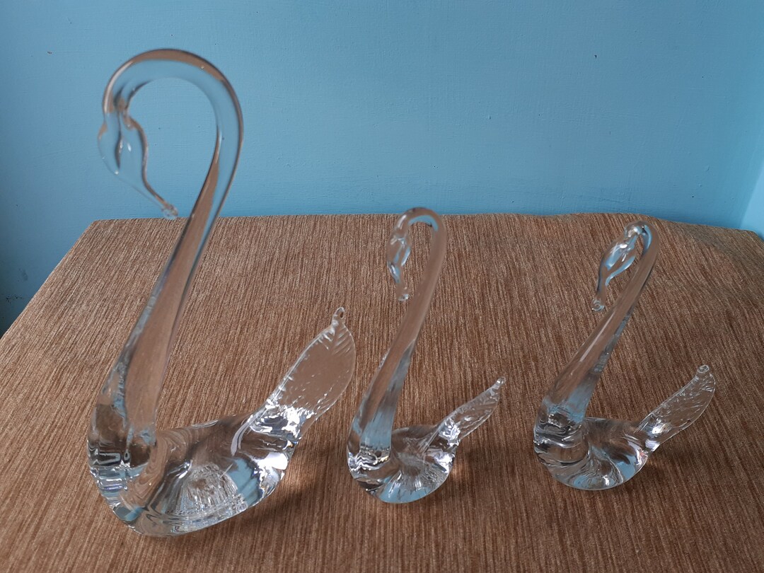 Set of Three Glass Swans Vintage Hand Blown Lead Crystal Seahorse ...