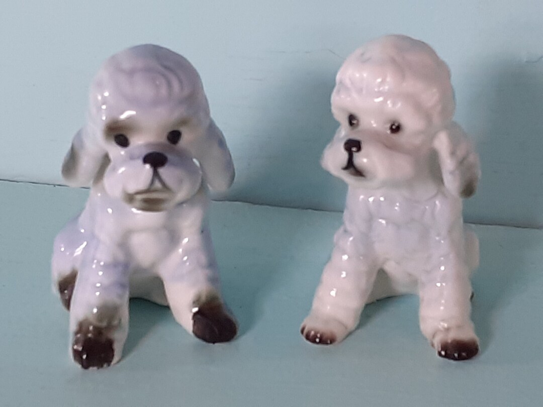 Pair of Bone China Blue and White Sitting Poodle Vintage Figure ...