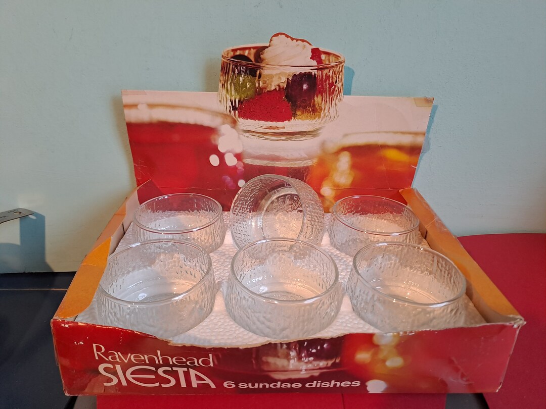 Iconic Set of 6 Ravenhead Siesta Sundae Glass Textured 1970s Glasses ...
