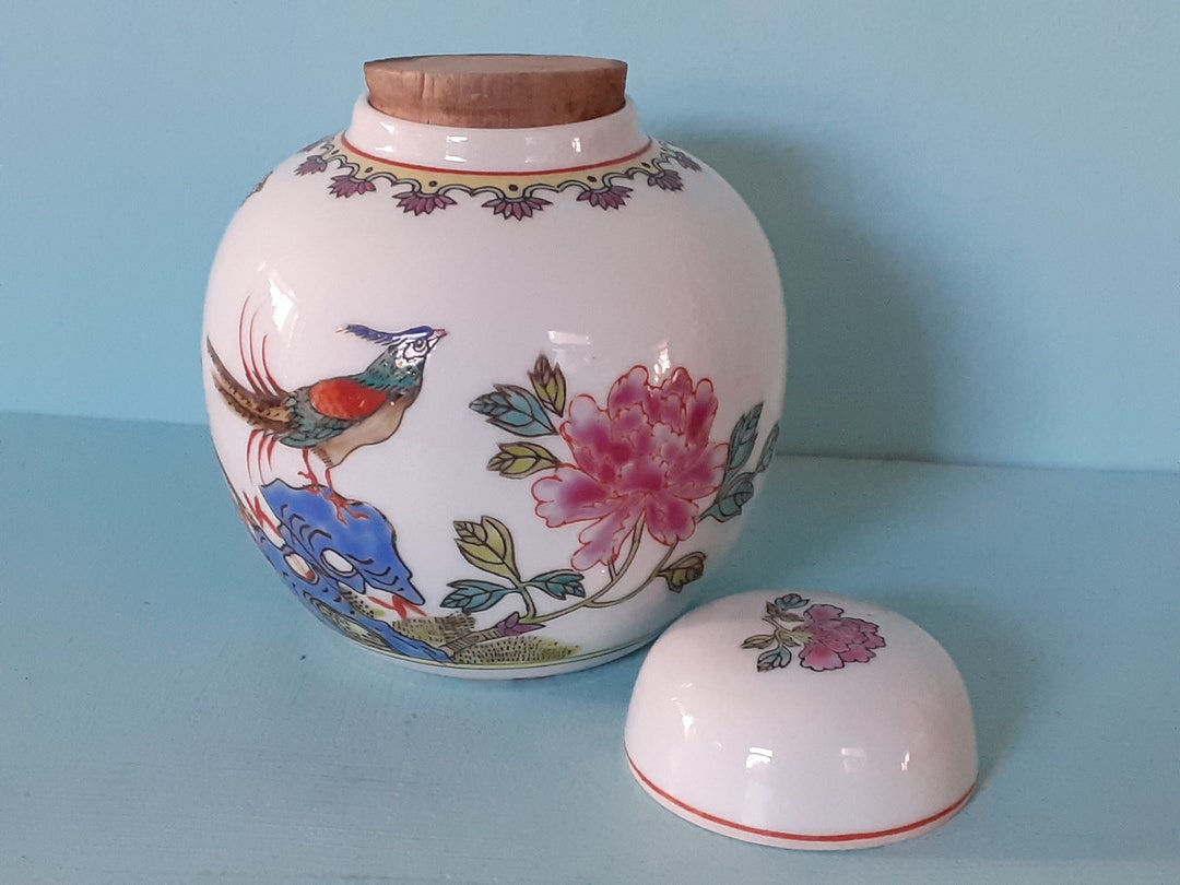 Mid Century Lidded Ginger Jar With Pheasant Decoration and Original ...