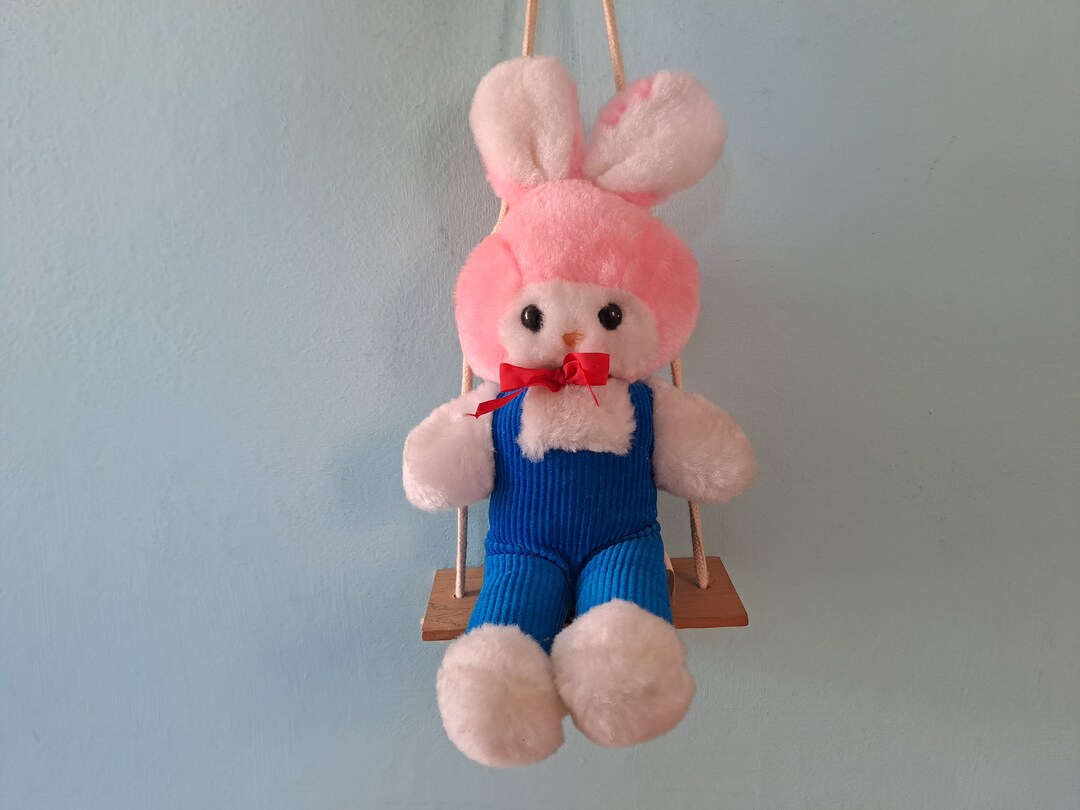 80s Hanging Bunny Rabbit on a Swing in Blue Corduroy Dungarees ...