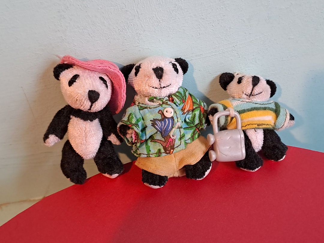 Mattel Furry Ville Miniature Panda Teddy Bear Family FV Hearts Jointed ...